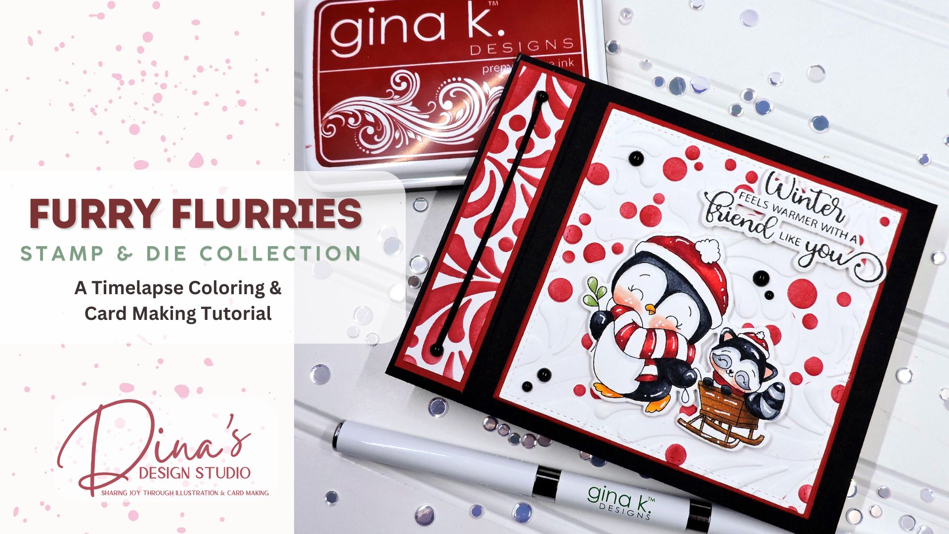 A Stylish Red White & Black Furry Flurries Winter Book Binding Card ...